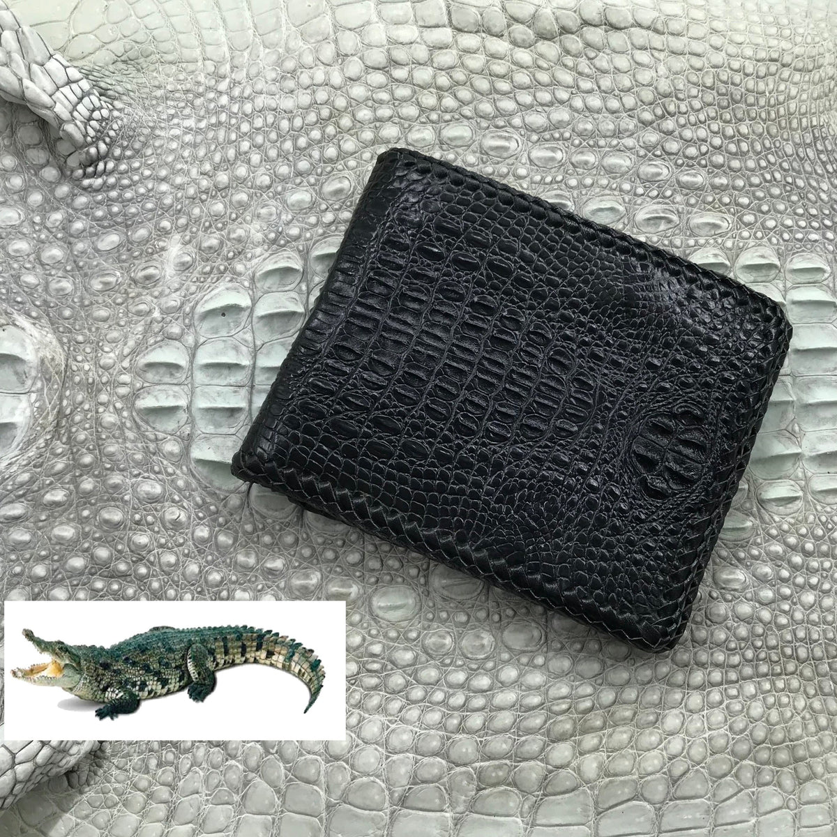 Best Genuine Black Leather Alligator Bifold Wallet RFID Blocking ...