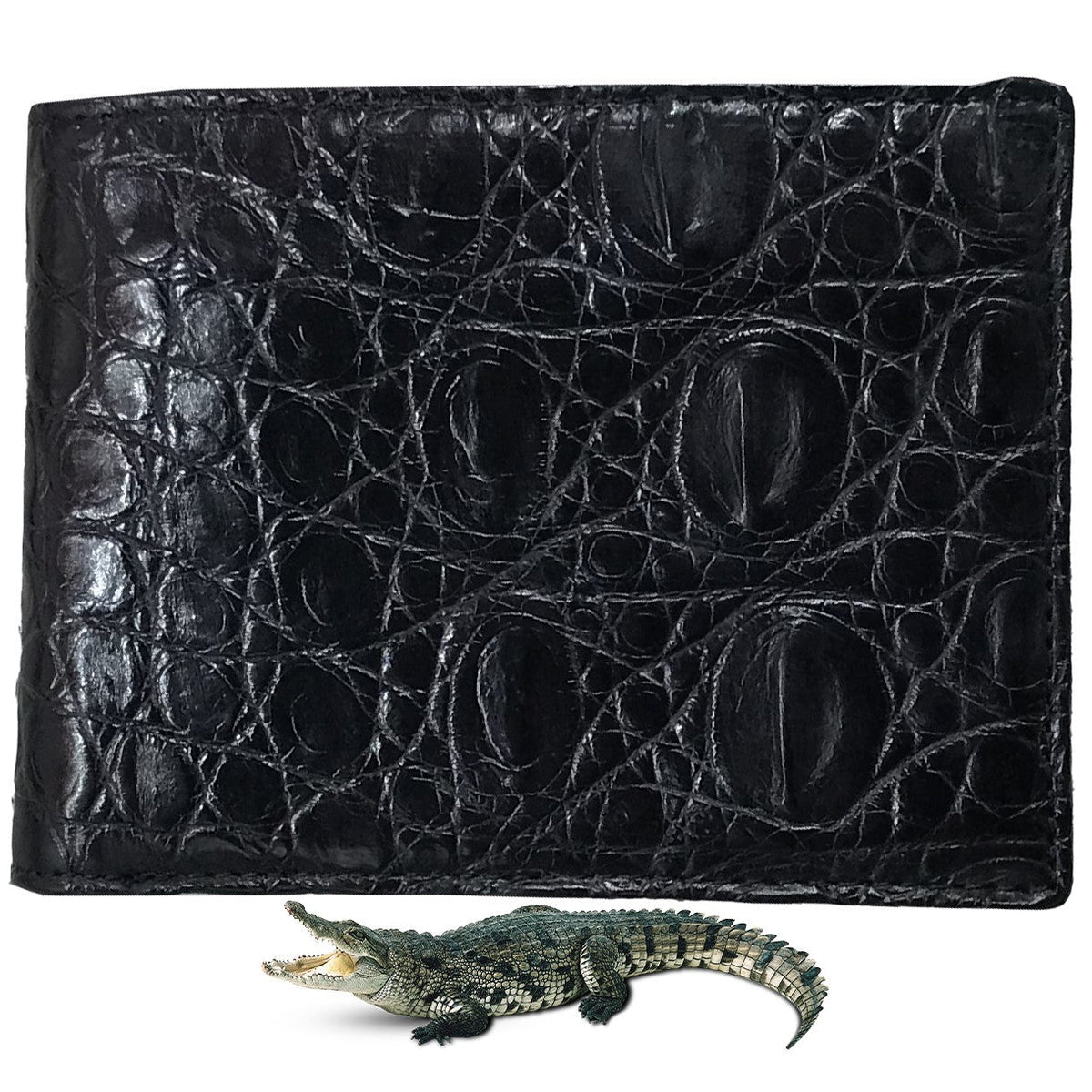 Best Genuine Men Black Leather Alligator Bifold Wallet RFID Blocking ...
