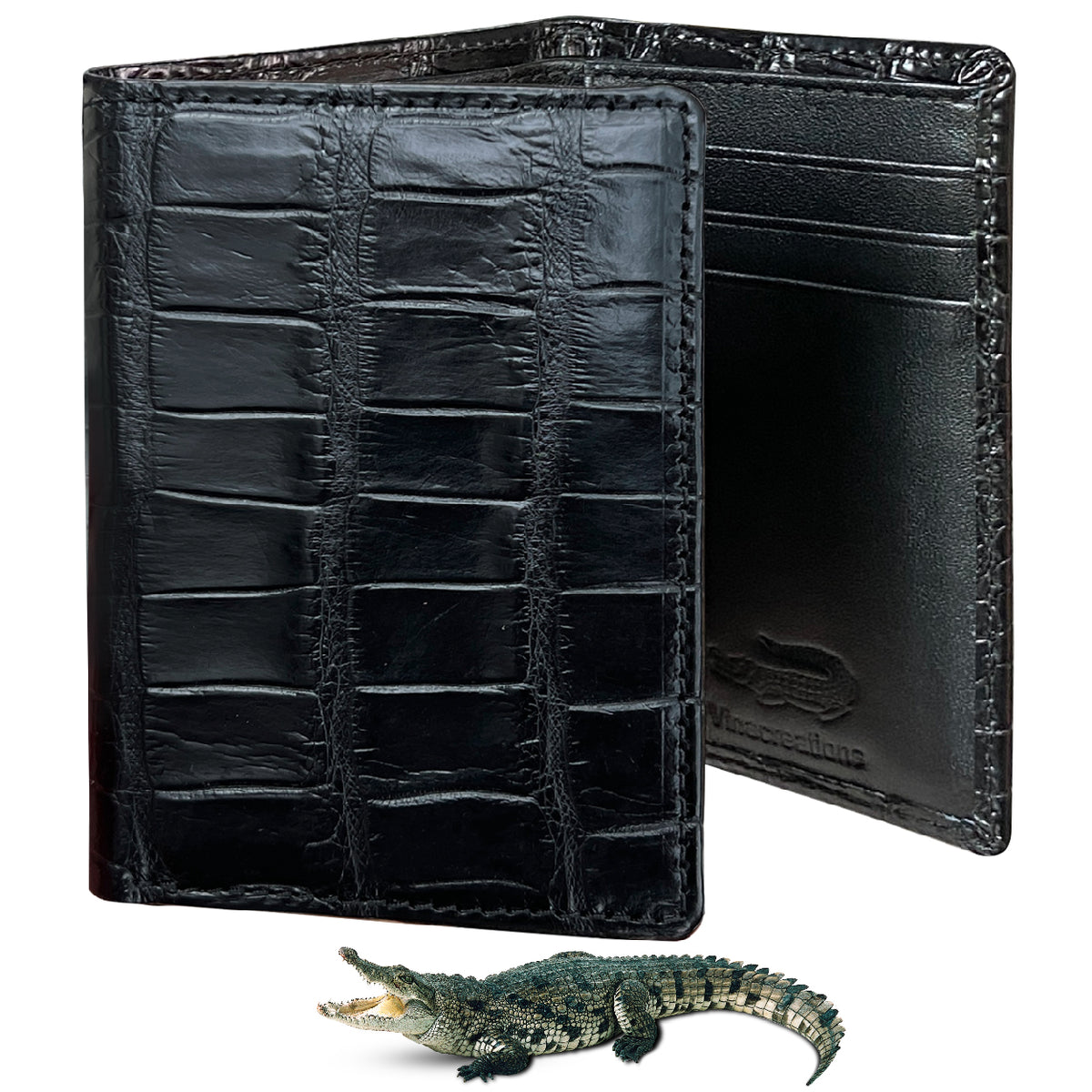Premium Genuine Black Alligator Leather Trifold Wallet For Men RFID ...