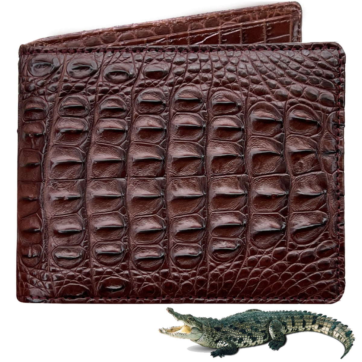 Mens Genuine Brown Double Side Alligator Skin Wallet RFID Blocking ...